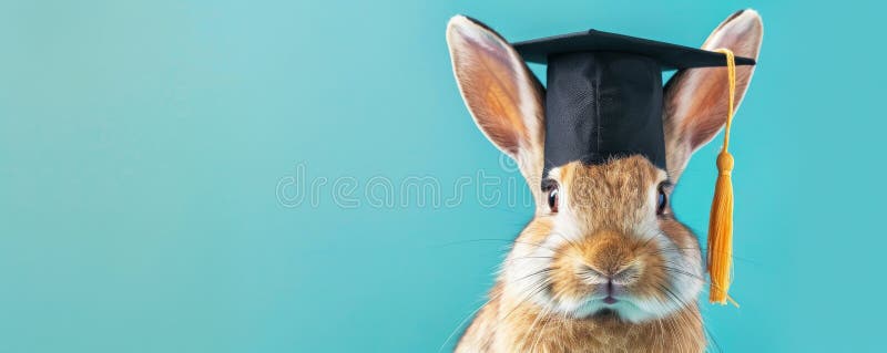 Rabbit Wearing Graduation Cap Against Blue Background Stock Photo ...