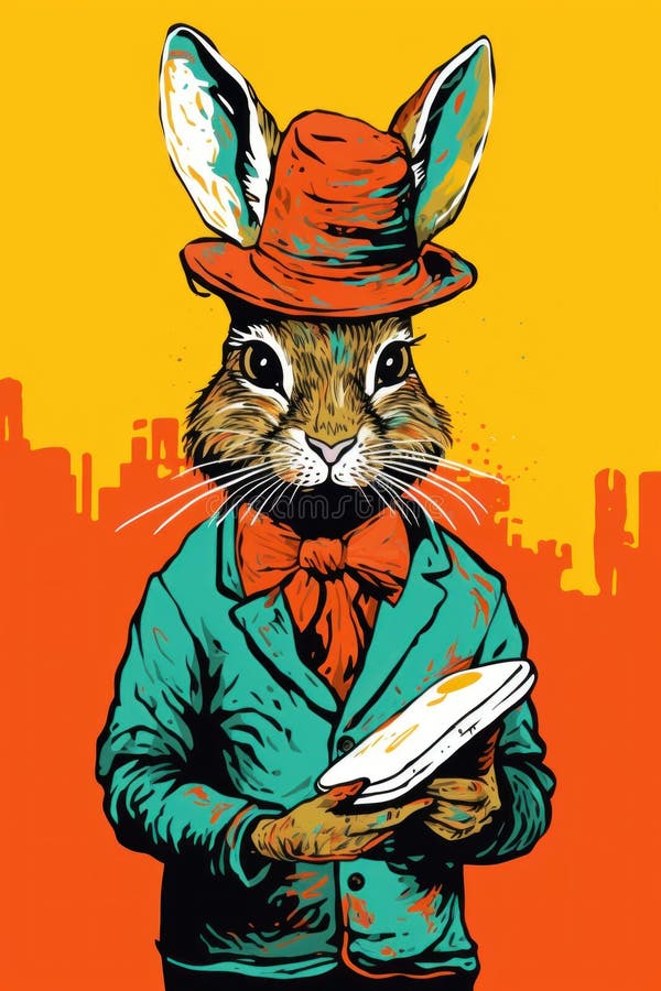 A Rabbit Wearing a Hat and Suit Holding an Envelope, AI Stock Photo ...