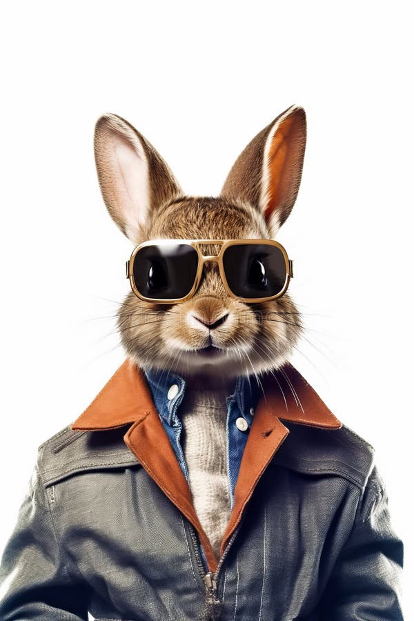 Rabbit Wearing Leather Jacket and Sunglasses with Leather Jacket Over ...