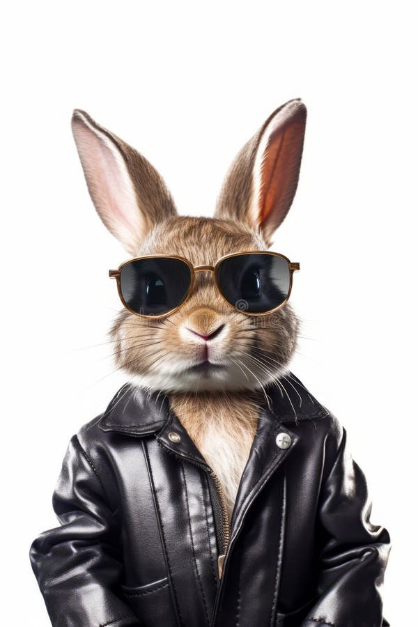 Rabbit Wearing Leather Jacket and Sunglasses with Leather Jacket Over ...