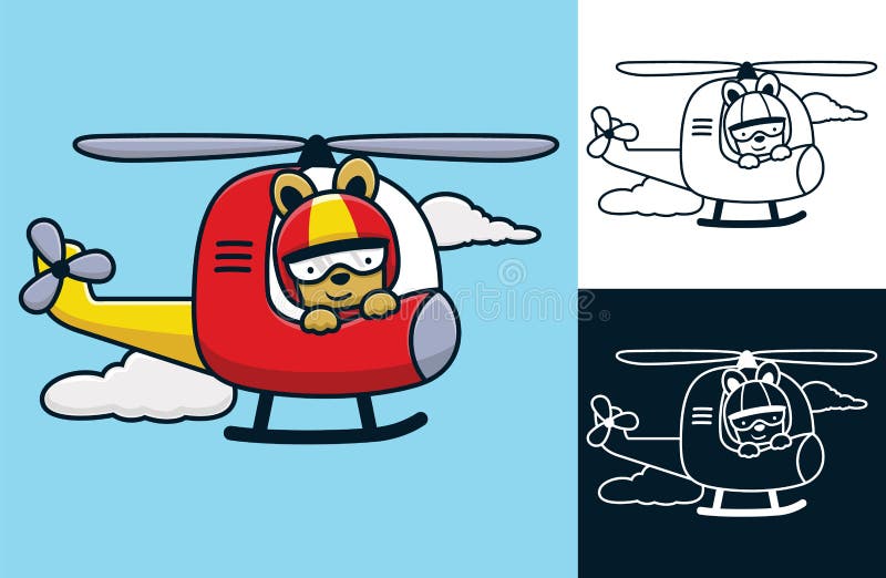 Rabbit Wearing Pilot Helmet on Helicopter. Vector Cartoon Illustration ...