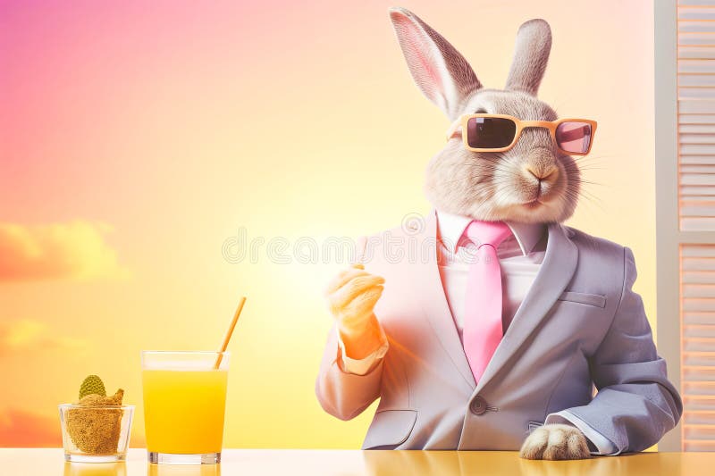 Rabbit Wearing Pink Suit and Sunglasses Stock Photo - Image of clothing ...