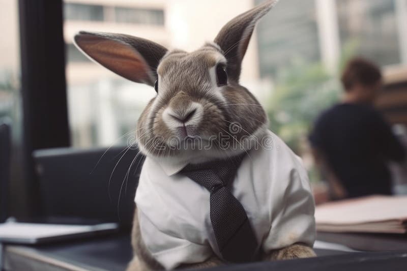 A Rabbit Wearing a Shirt Suit is Sitting at a Table Generative AI Stock ...