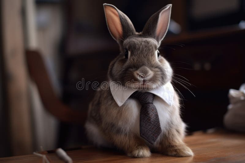 A Rabbit Wearing a Shirt Suit is Sitting at a Table Generative AI Stock ...