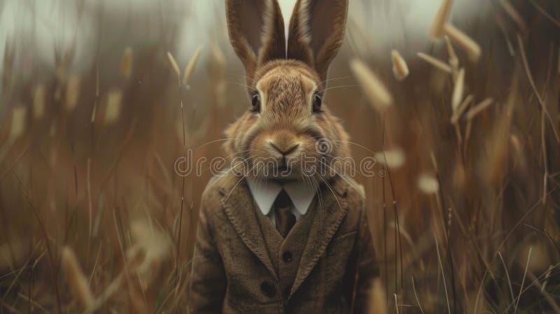 A Rabbit Wearing a Suit Stands Amidst Tall Grass, an Unusual Scene ...