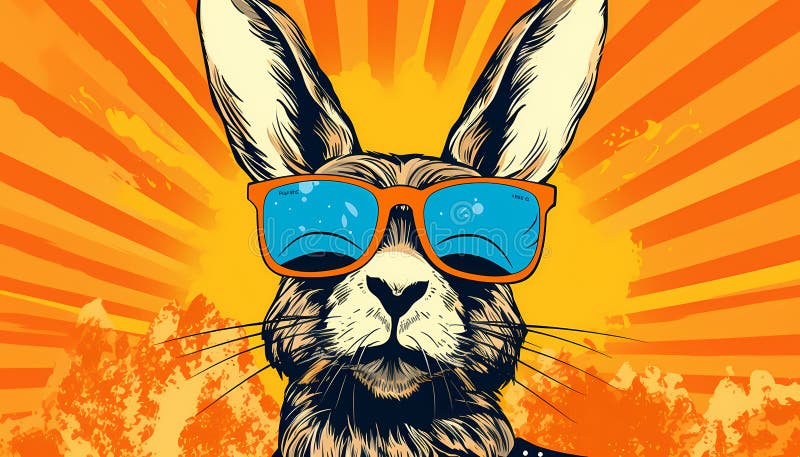 A Rabbit Wearing Sunglasses, Cool Bunny with Sunglasses on Colorful ...