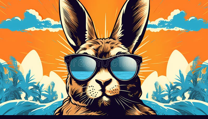 A Rabbit Wearing Sunglasses, Cool Bunny with Sunglasses on Colorful ...
