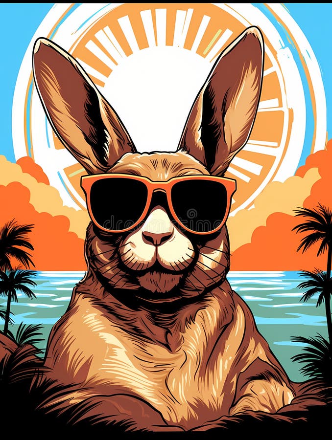 A Rabbit Wearing Sunglasses and a Sunset, Cool Bunny with Sunglasses on ...