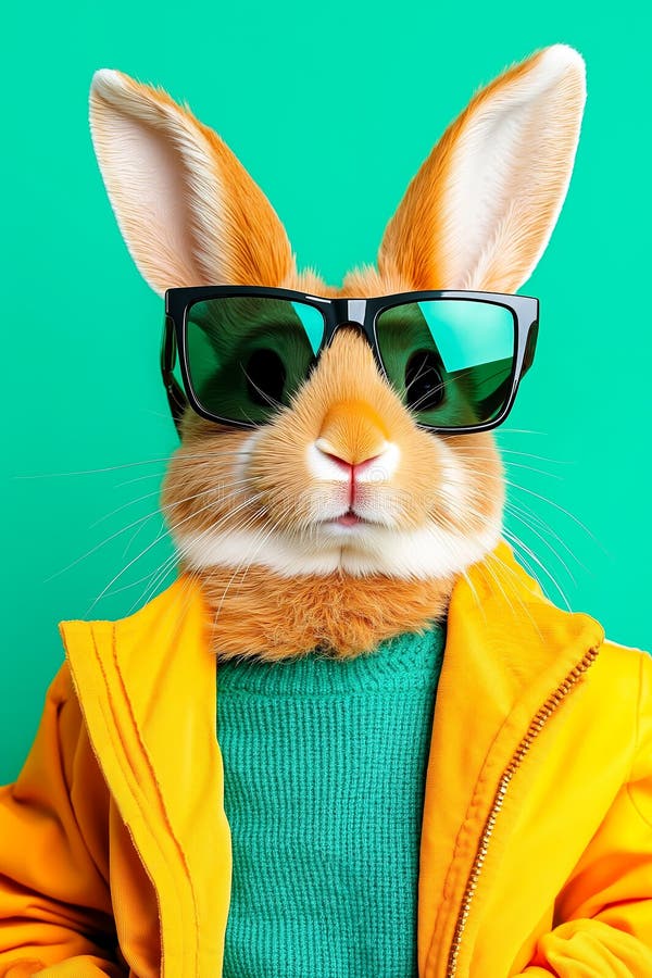 A Rabbit Wearing Sunglasses and a Yellow Jacket Stock Image - Image of ...