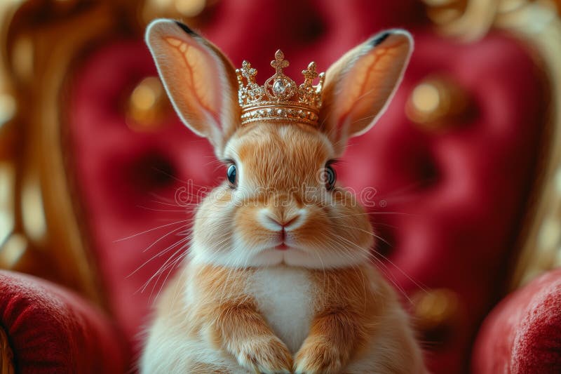 A Rabbit Wearing a Tiny Crown, Sitting Regally on a Miniature Throne ...