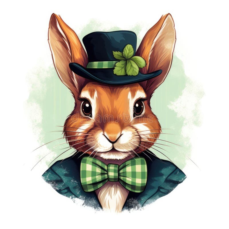 A Rabbit Wearing a Top Hat and Bow Tie. St. Patrick Day. Stock ...