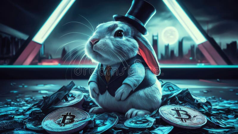 A Rabbit Wearing a Top Hat and Sitting on Piles of Money, AI Stock ...