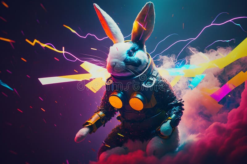 A Rabbit Wearing a VR Suit that Floats Even in Abstract. Generative AI ...