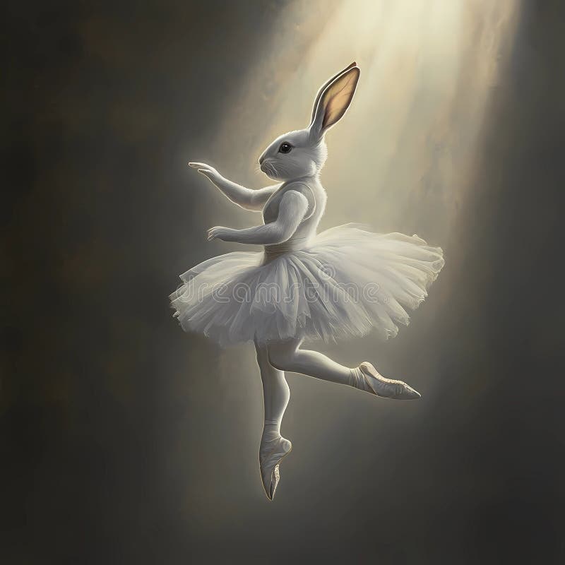 Ballet Dancing Rabbit Performing Gracefully on Stage Under Soft ...