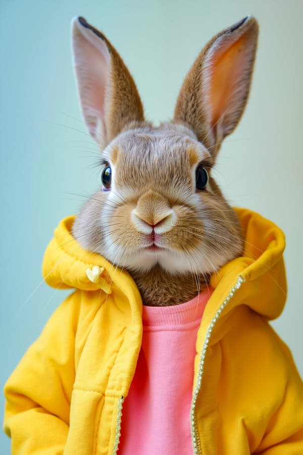 A Rabbit Wearing a Yellow Jacket and a Pink Shirt Stock Photo - Image ...
