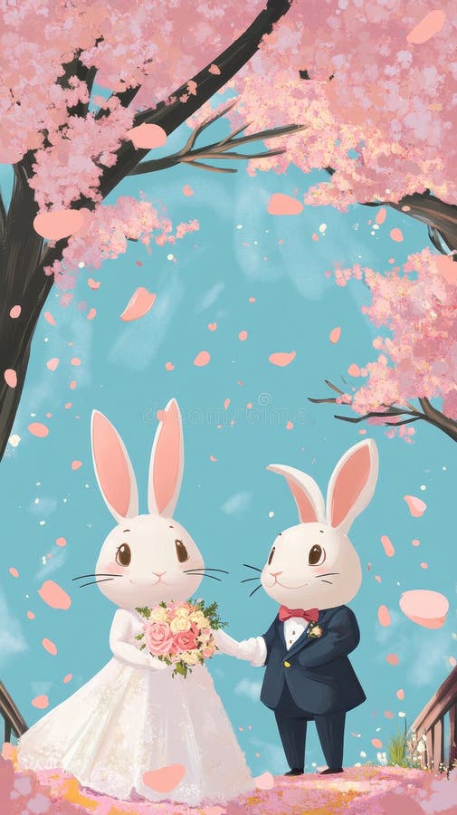 Rabbit Wedding Cartoon Background.Generative AI Illustration Stock ...