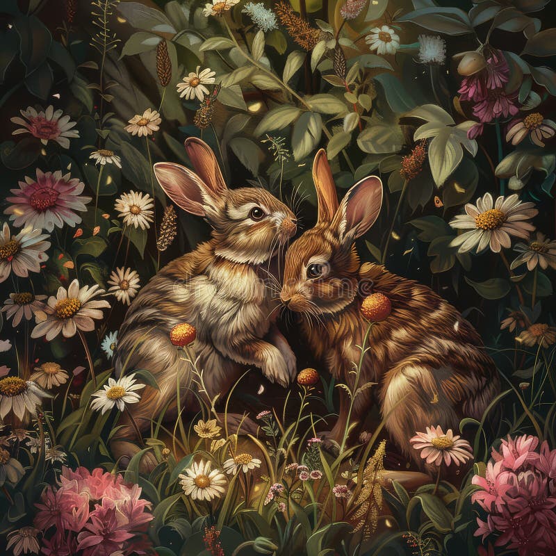 Rabbit Whimsical Garden Adventure Unfolds daily Stock Illustration ...