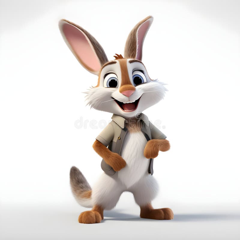 Rabbit White Background 3d Render Disney Style - Ai Generated Stock ...