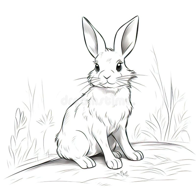 Cute Rabbit Lined is on a White Background Stock Photo - Image of ...