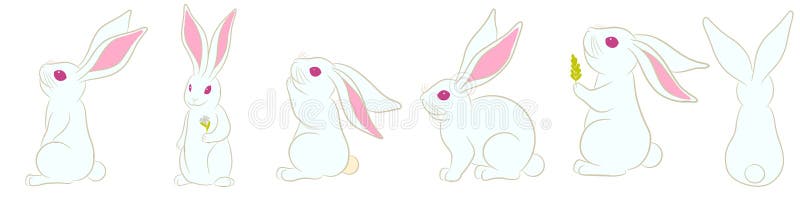 Rabbit White Set Isolated on White Stock Vector - Illustration of card ...