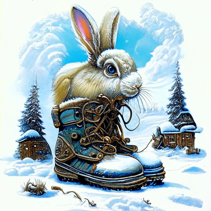 Rabbit in a Winter Boot. Illustration of a Cute Rabbit Stock ...