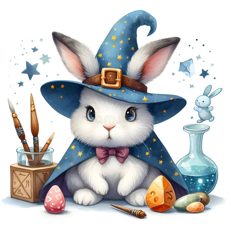 Rabbit Wizard Digital Watercolor Illustration Stock Illustration ...