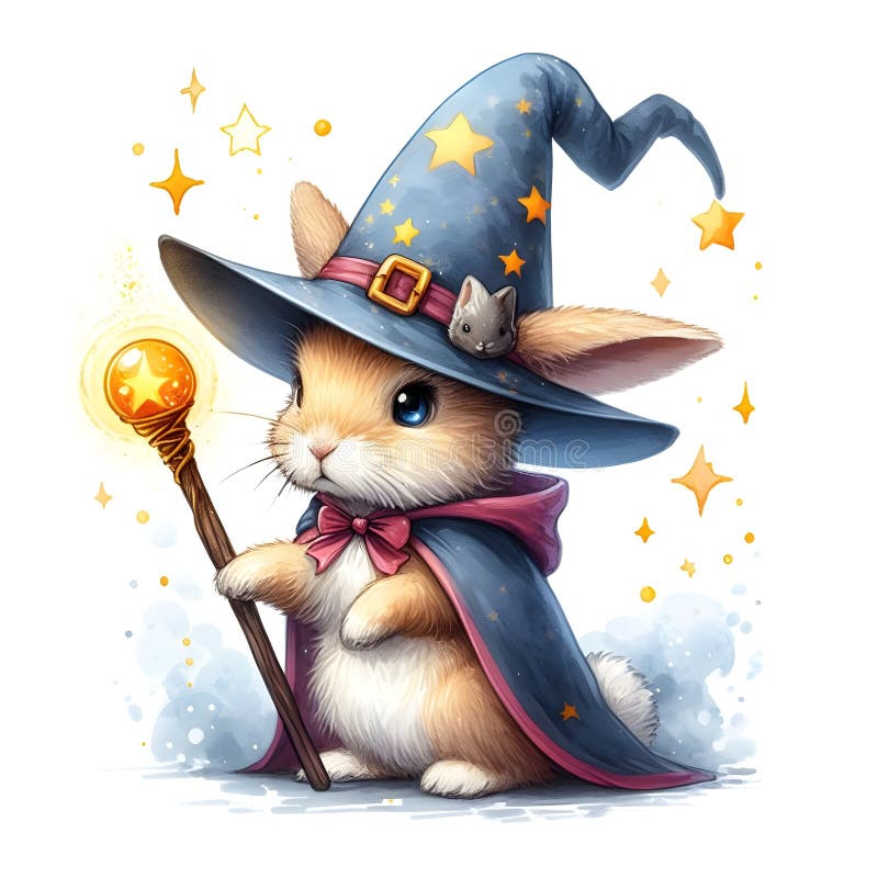 Rabbit Wizard Digital Watercolor Illustration Stock Illustration ...