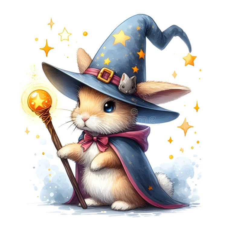 Rabbit Wizard Digital Watercolor Illustration Stock Illustration ...