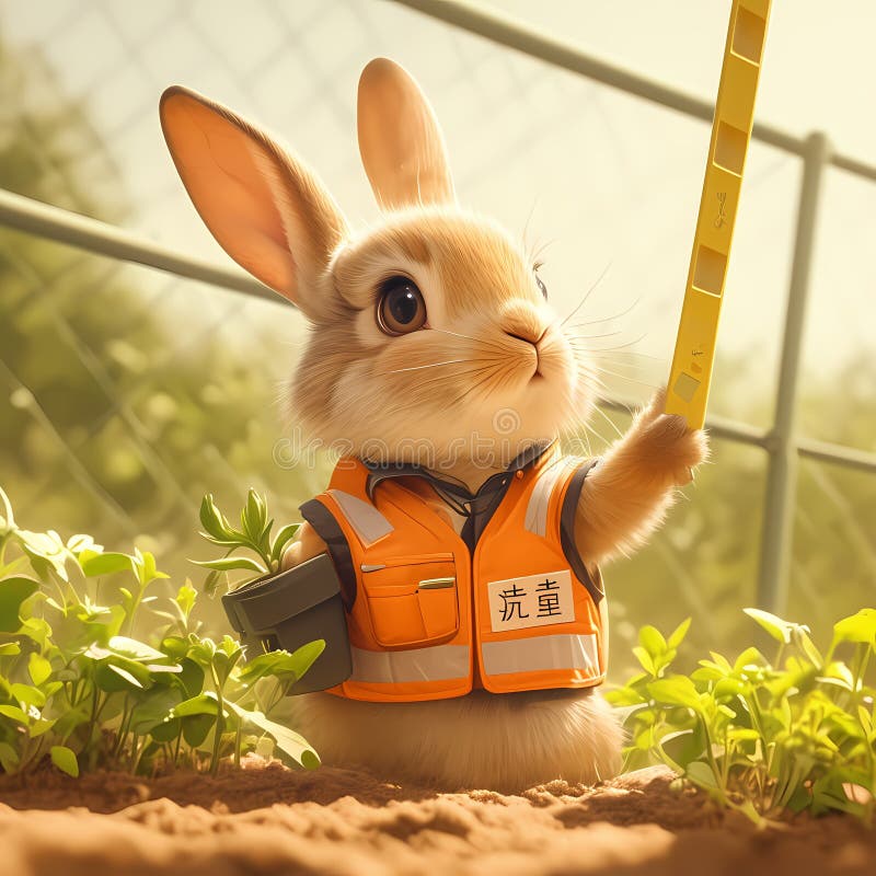 Rabbit Worker: a Charming Vest-Clad Rabbit in a Tiny Hard Hat Stock ...