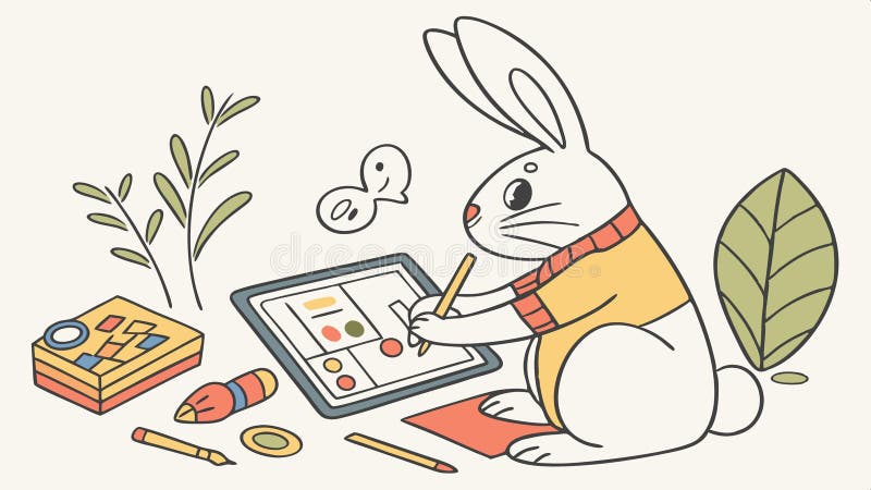 Rabbit Writing on Tablet, Digital Note Taking, Tech Rabbit, Cartoon ...