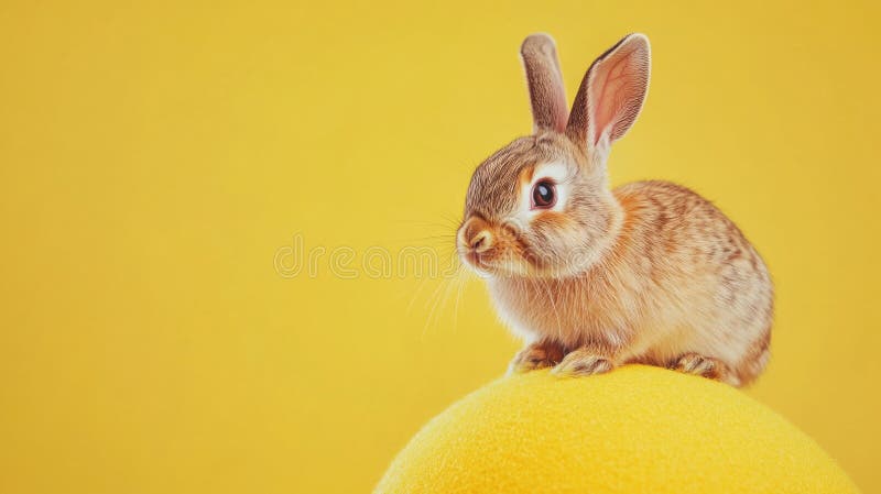Rabbit on Yellow Ball stock photo. Image of sunny, daylight - 375859074