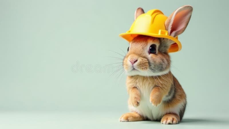 Rabbit in a Helmet of a Worker at a Construction Site Stock Photo ...