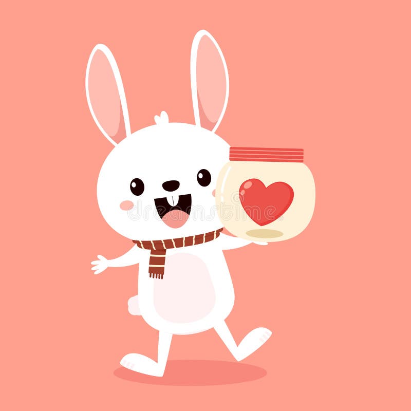 Valentine S Day Card with Kawaii Bunny. Rabbit Cartoon Vector ...