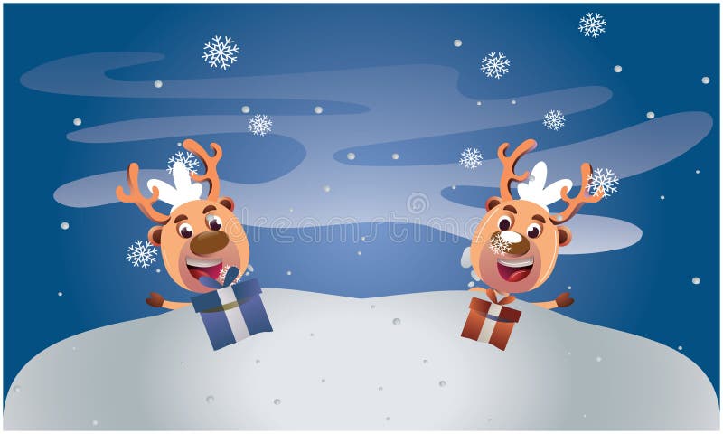 Rabbits As Playing with Gifts in the Snow during Winters Stock Vector ...