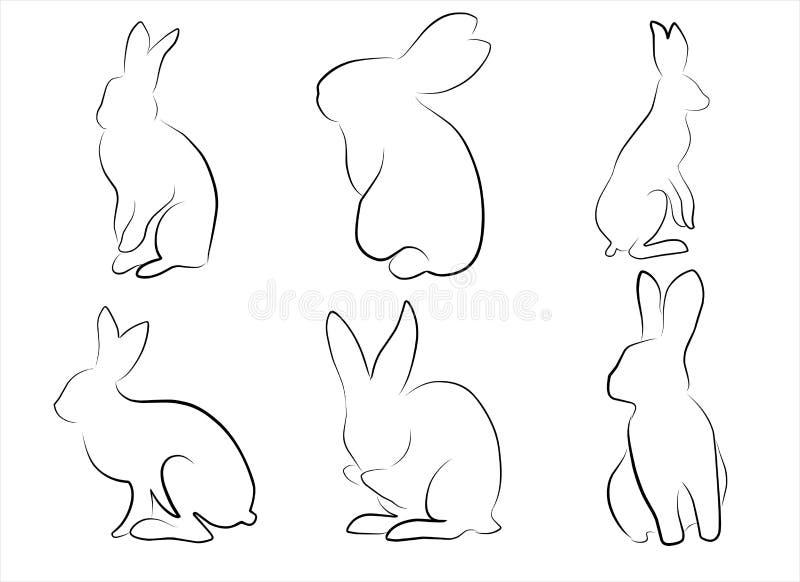 Rabbits,bunny in Motion, Different Positions, Contour Drawing, Vector ...