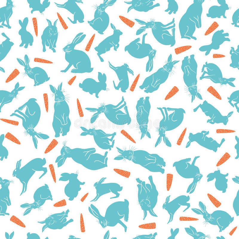 Rabbits with Carrots, Hand Drawn Backdrop. Seamless Pattern with ...