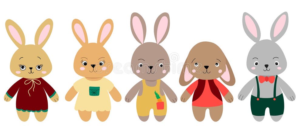 Rabbits Cartoon in Flat Style Vector Vector Stock Vector - Illustration ...