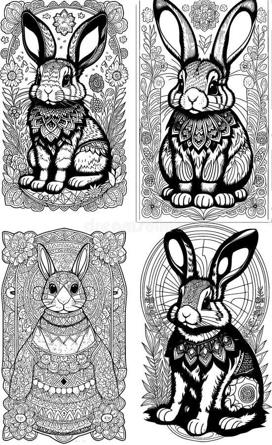 Rabbits Coloring Pages Graphical Vector Stock Illustration ...