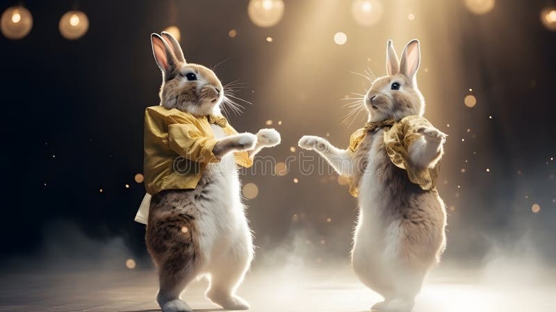 A Rabbits Couple in Love Dancing Stock Photo - Image of show, happy ...