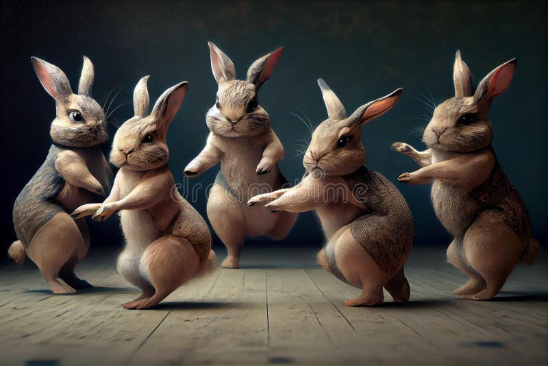 Rrabbits, Dancing, BTS Style. Dance Studio. Realistic Ilustration ...