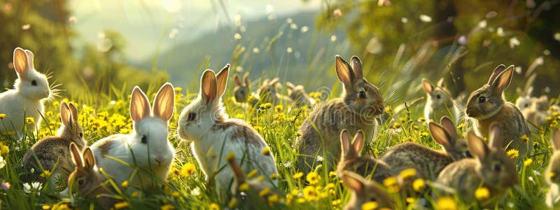 Rabbits in the Field Close-up Sunny Weather Stock Photo - Image of lawn ...