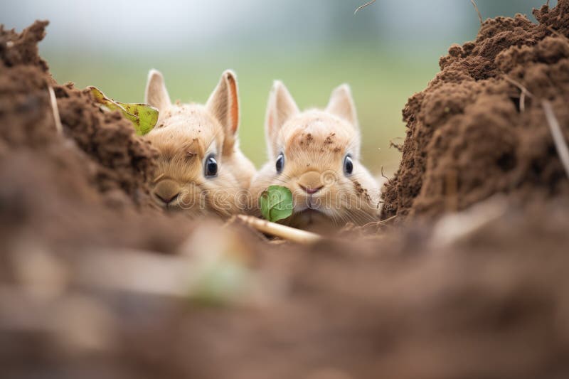 Rabbits Head Peeking Out of a New Burrow Stock Illustration ...