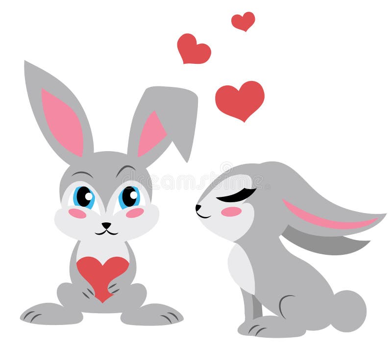Two Cute Rabbits. One Holding a Heart Stock Vector - Illustration of ...
