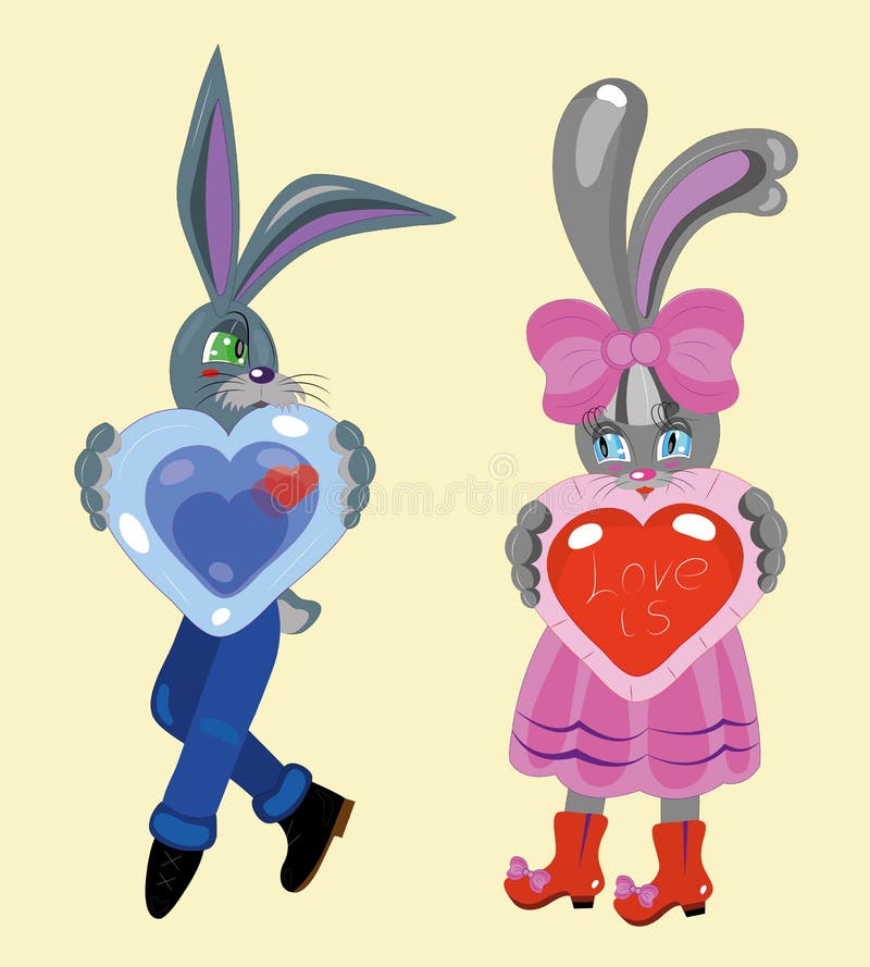 Rabbits in love. stock vector. Illustration of blue, dress - 28990883