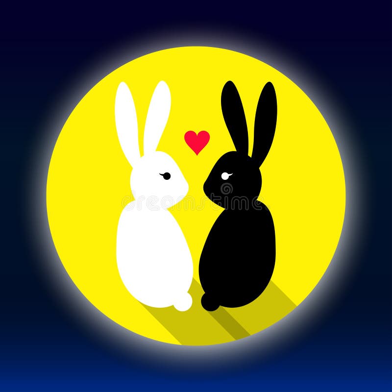 Rabbits lover on the moon stock vector. Illustration of romantic - 61608252