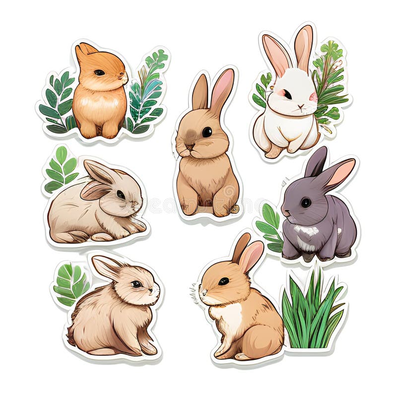 Rabbits. Set of Cute Bunnies. Vector Illustration Stock Illustration ...
