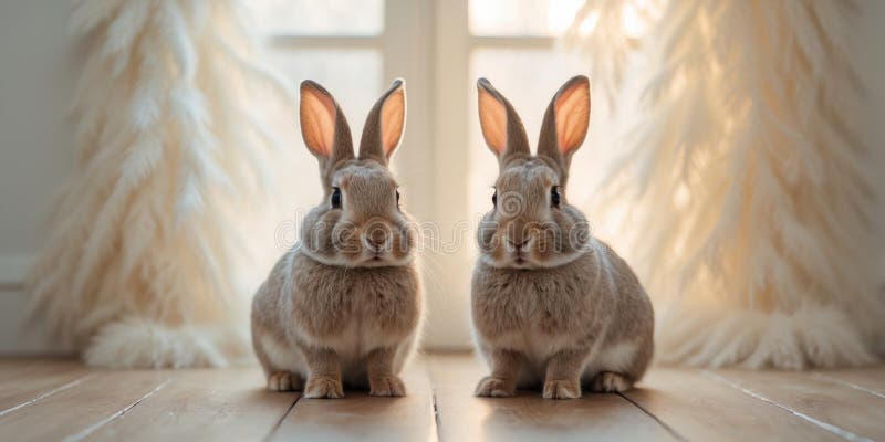 Rabbits Sitting by a Window in Soft Light. Stock Photo - Image of diode ...