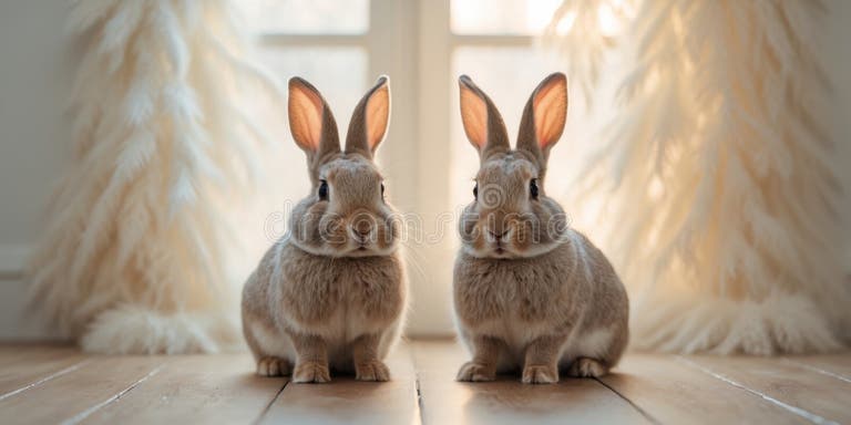Rabbits Sitting by a Window in Soft Light. Stock Photo - Image of diode ...