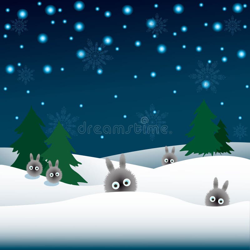 Rabbits in the Snow, Christmas Trees Stock Vector - Illustration of ...