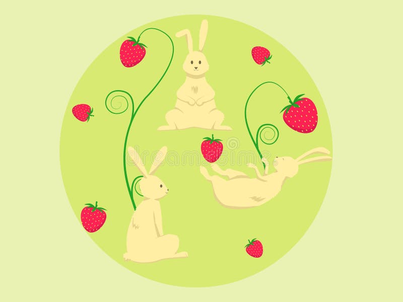 Illustration of Hares with Strawberries Stock Vector - Illustration of ...